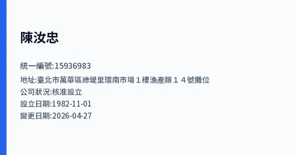 陳汝忠的照片-統編 15936983(臺北市) 公司登記資料與營業項目詳細圖表