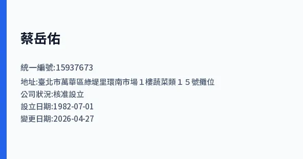 蔡岳佑的照片-統編 15937673(臺北市) 公司登記資料與營業項目詳細圖表