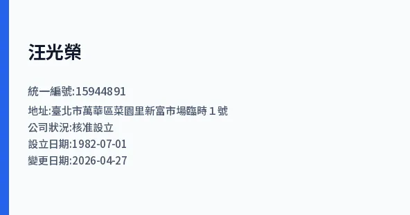 汪光榮的照片-統編 15944891(臺北市) 公司登記資料與營業項目詳細圖表