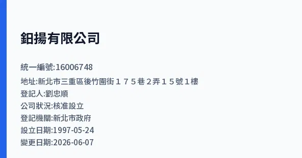 鈤揚有限公司的照片-統編 16006748(新北市) 公司登記資料與營業項目詳細圖表