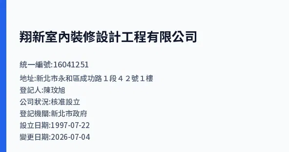 翔新室內裝修設計工程有限公司的照片-統編 16041251(新北市) 公司登記資料與營業項目詳細圖表