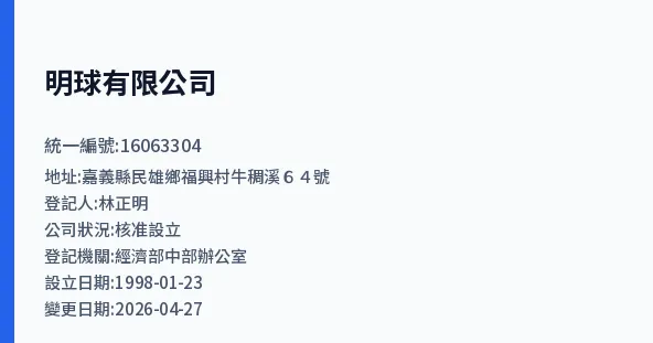 明球有限公司的照片-統編 16063304(嘉義縣) 公司登記資料與營業項目詳細圖表
