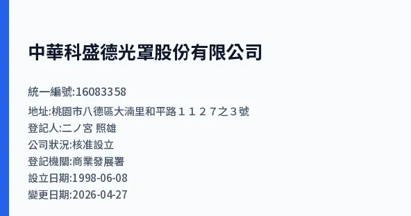中華科盛德光罩股份有限公司的照片-統編 16083358(桃園市) 公司登記資料與營業項目詳細圖表