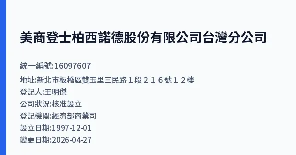 美商登士柏西諾德股份有限公司台灣分公司的照片-統編 16097607(新北市) 公司登記資料與營業項目詳細圖表