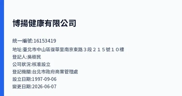 博揚健康有限公司的照片-統編 16153419(臺北市) 公司登記資料與營業項目詳細圖表