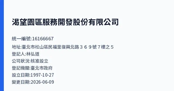 渴望園區服務開發股份有限公司的照片-統編 16166667(臺北市) 公司登記資料與營業項目詳細圖表