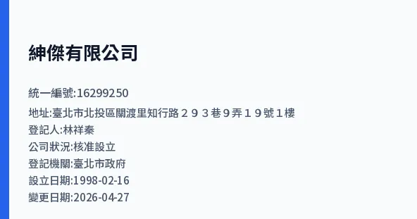 紳傑有限公司的照片-統編 16299250(臺北市) 公司登記資料與營業項目詳細圖表