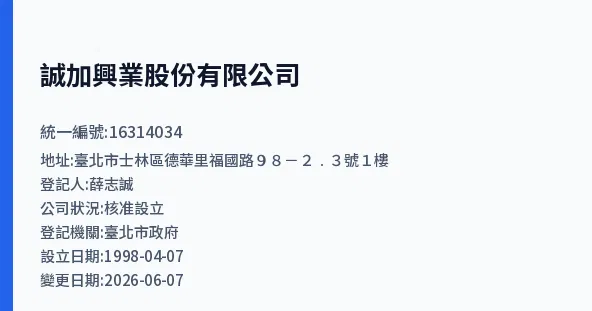 誠加興業股份有限公司的照片-統編 16314034(臺北市) 公司登記資料與營業項目詳細圖表