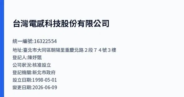 台灣電感科技股份有限公司的照片-統編 16322554(臺北市) 公司登記資料與營業項目詳細圖表