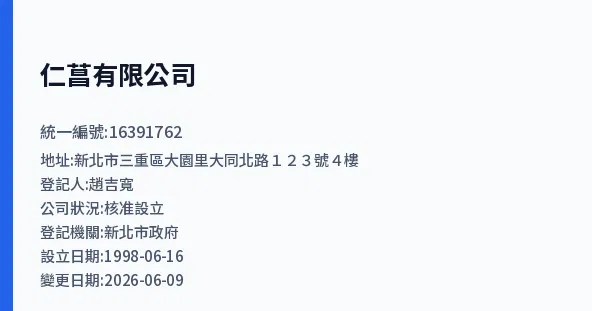 仁菖有限公司的照片-統編 16391762(新北市) 公司登記資料與營業項目詳細圖表