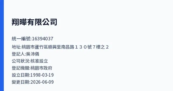 翔曄有限公司的照片-統編 16394037(桃園市) 公司登記資料與營業項目詳細圖表