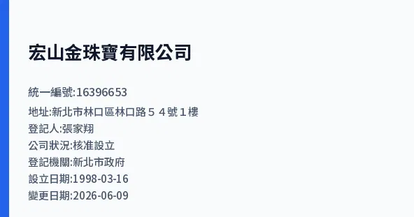 宏山金珠寶有限公司的照片-統編 16396653(新北市) 公司登記資料與營業項目詳細圖表