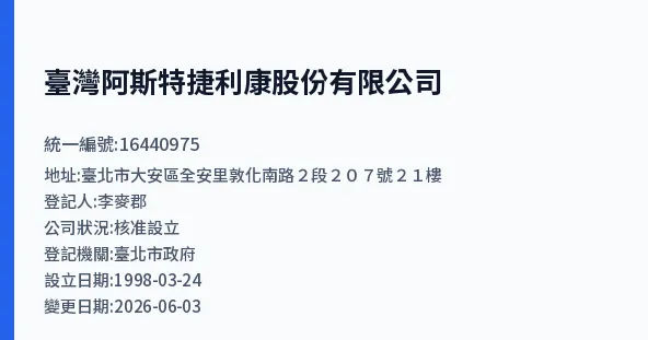 臺灣阿斯特捷利康股份有限公司的照片-統編 16440975(臺北市) 公司登記資料與營業項目詳細圖表