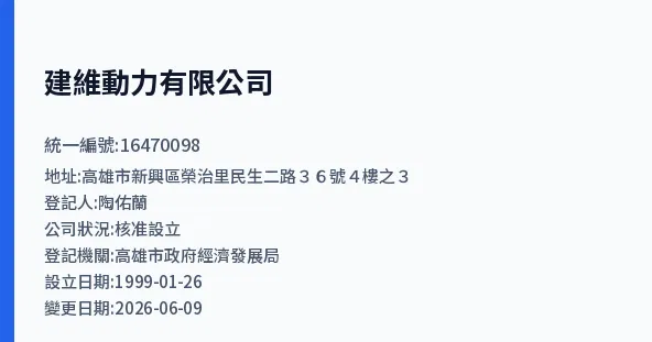 建維動力有限公司的照片-統編 16470098(高雄市) 公司登記資料與營業項目詳細圖表