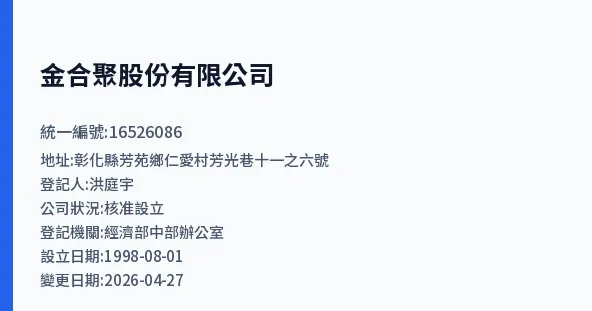 金合聚股份有限公司的照片-統編 16526086(彰化縣) 公司登記資料與營業項目詳細圖表