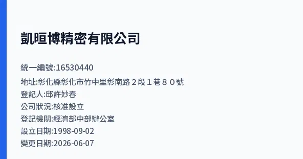 凱晅博精密有限公司的照片-統編 16530440(彰化縣) 公司登記資料與營業項目詳細圖表