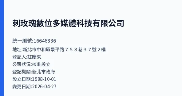 刺玫瑰數位多媒體科技有限公司的照片-統編 16646836(新北市) 公司登記資料與營業項目詳細圖表