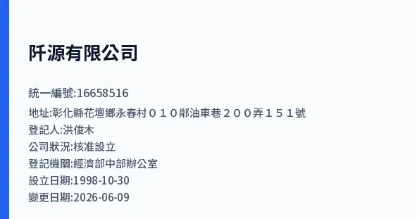 阡源有限公司的照片-統編 16658516(彰化縣) 公司登記資料與營業項目詳細圖表