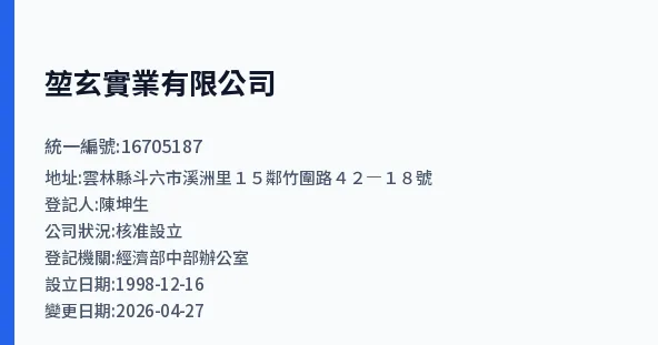 堃玄實業有限公司的照片-統編 16705187(雲林縣) 公司登記資料與營業項目詳細圖表