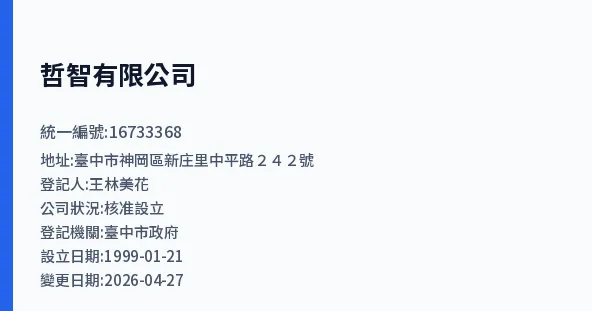 哲智有限公司的照片-統編 16733368(臺中市) 公司登記資料與營業項目詳細圖表