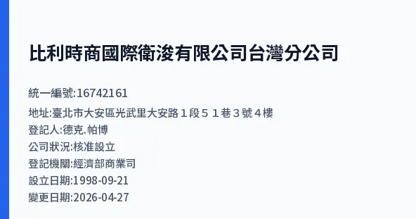 比利時商國際衛浚有限公司台灣分公司的照片-統編 16742161(臺北市) 公司登記資料與營業項目詳細圖表