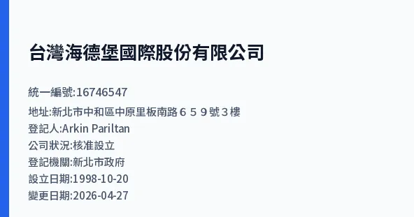 台灣海德堡國際股份有限公司的照片-統編 16746547(新北市) 公司登記資料與營業項目詳細圖表