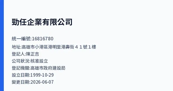 勁任企業有限公司的照片-統編 16816780(高雄市) 公司登記資料與營業項目詳細圖表