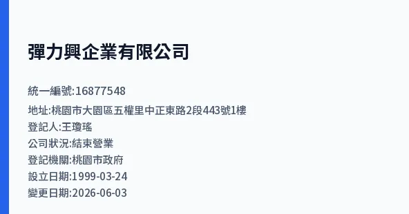 彈力興企業有限公司的照片-統編 16877548(桃園市) 公司登記資料與營業項目詳細圖表