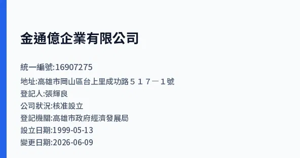 金通億企業有限公司的照片-統編 16907275(高雄市) 公司登記資料與營業項目詳細圖表