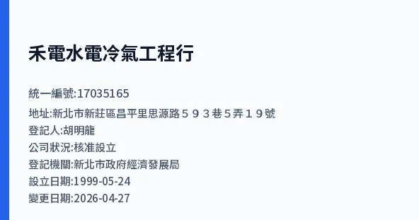 禾電水電冷氣工程行的照片-統編 17035165(新北市) 公司登記資料與營業項目詳細圖表