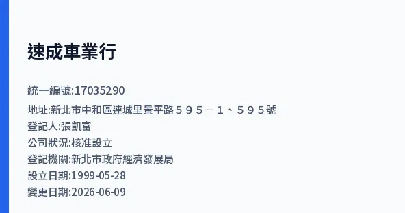 速成車業行的照片-統編 17035290(新北市) 公司登記資料與營業項目詳細圖表