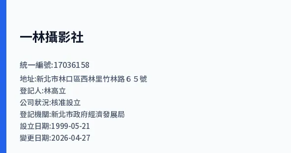 一林攝影社的照片-統編 17036158(新北市) 公司登記資料與營業項目詳細圖表