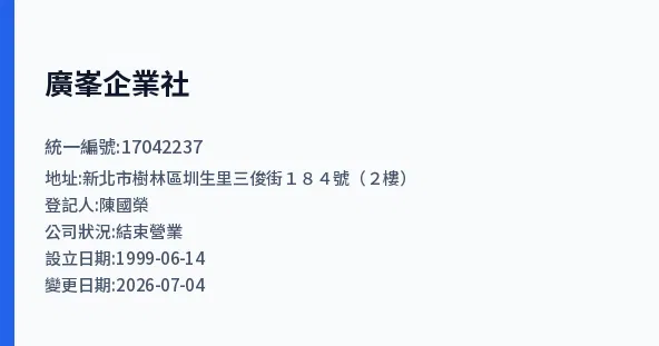 廣峯企業社的照片-統編 17042237(新北市) 公司登記資料與營業項目詳細圖表