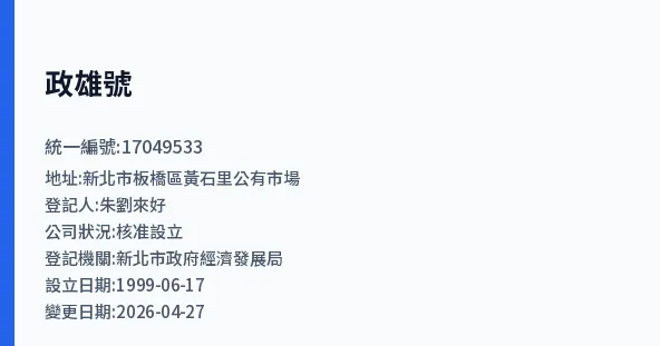 政雄號的照片-統編 17049533(新北市) 公司登記資料與營業項目詳細圖表