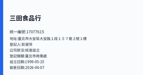 三田食品行的照片-統編 17077615(臺北市) 公司登記資料與營業項目詳細圖表