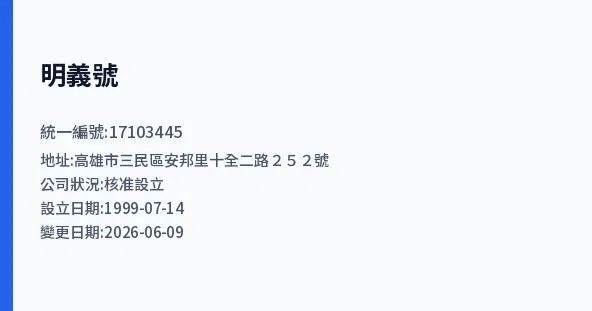 明義號的照片-統編 17103445(高雄市) 公司登記資料與營業項目詳細圖表