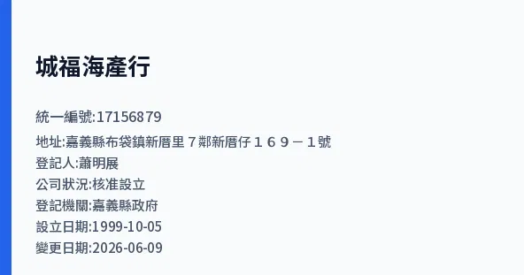 城福海產行的照片-統編 17156879(嘉義縣) 公司登記資料與營業項目詳細圖表