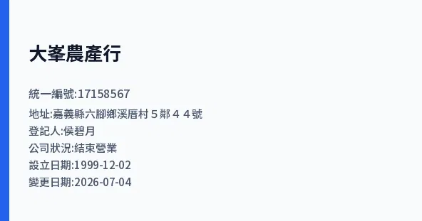 大峯農產行的照片-統編 17158567(嘉義縣) 公司登記資料與營業項目詳細圖表
