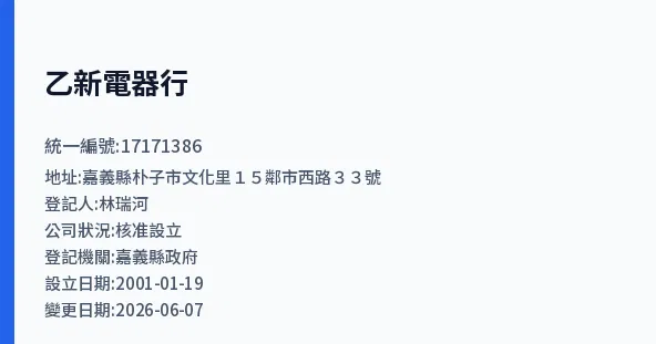 乙新電器行的照片-統編 17171386(嘉義縣) 公司登記資料與營業項目詳細圖表