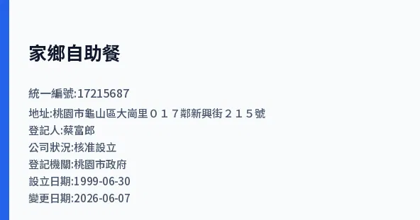 家鄉自助餐的照片-統編 17215687(桃園市) 公司登記資料與營業項目詳細圖表