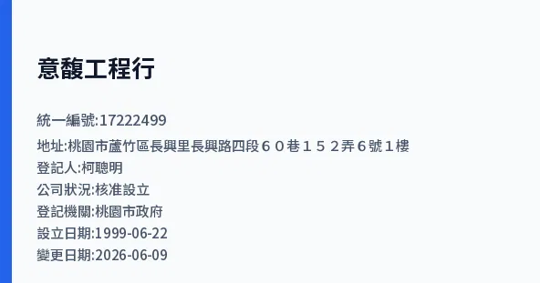 意馥工程行的照片-統編 17222499(桃園市) 公司登記資料與營業項目詳細圖表