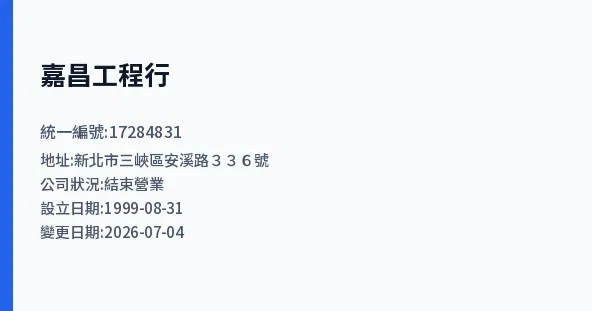 嘉昌工程行的照片-統編 17284831(新北市) 公司登記資料與營業項目詳細圖表