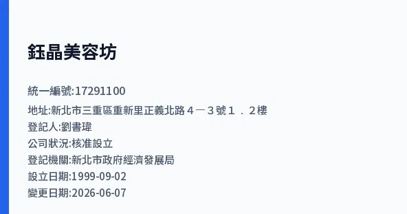 鈺晶美容坊的照片-統編 17291100(新北市) 公司登記資料與營業項目詳細圖表