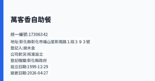 萬客香自助餐的照片-統編 17306342(彰化縣) 公司登記資料與營業項目詳細圖表