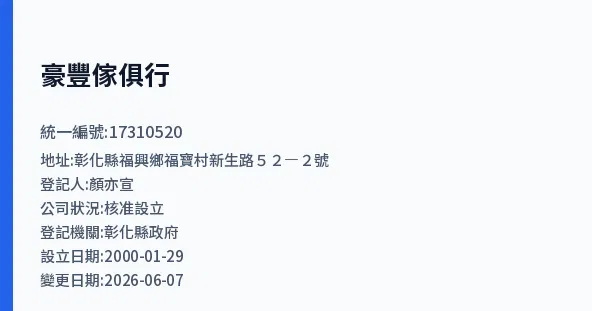豪豐傢俱行的照片-統編 17310520(彰化縣) 公司登記資料與營業項目詳細圖表