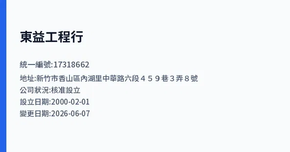 東益工程行的照片-統編 17318662(新竹市) 公司登記資料與營業項目詳細圖表