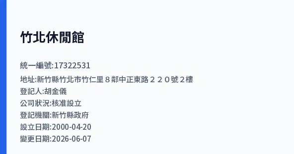竹北休閒館的照片-統編 17322531(新竹縣) 公司登記資料與營業項目詳細圖表