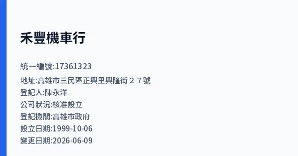 禾豐機車行的照片-統編 17361323(高雄市) 公司登記資料與營業項目詳細圖表