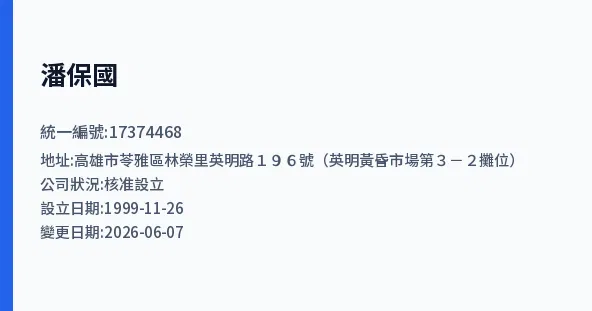 潘保國的照片-統編 17374468(高雄市) 公司登記資料與營業項目詳細圖表