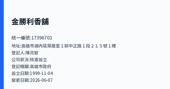 金勝利香舖的照片-統編 17396701(高雄市) 公司登記資料與營業項目詳細圖表